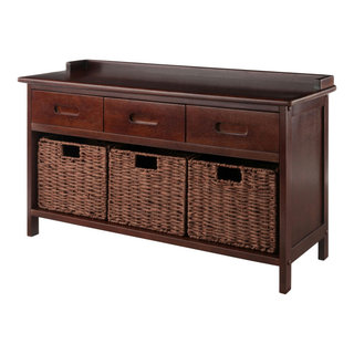 Adriana 4-Pc Storage Bench with 3 Foldable Woven Baskets, Walnut ...