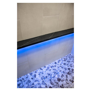 Tiled Shower with Lighted Shower Ledge and Free Standing Tub - Fusion ...