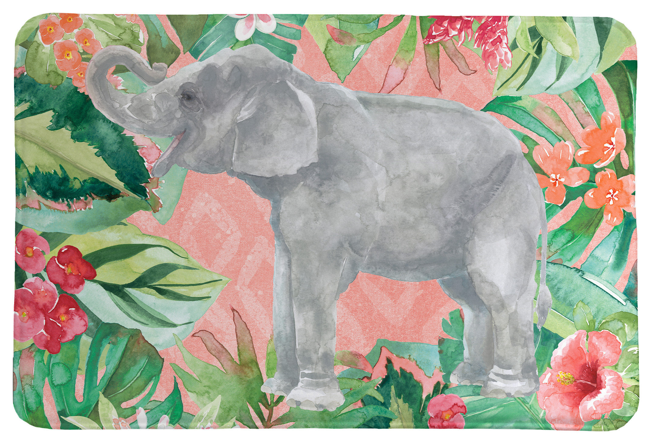 Laural Home Elephant, the Jungle Memory Foam Rug, 21" X 34" - Tropical ...