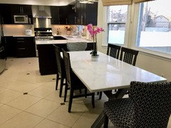 Quartz top dining table in kitchen
