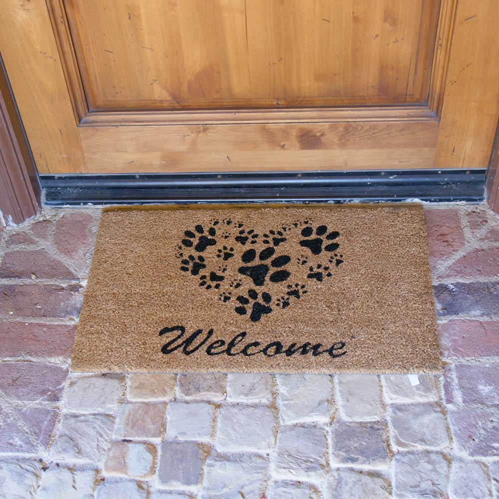 Heart-Shaped Paws Welcome Mat, 18"x30" - Contemporary - Doormats - by ...