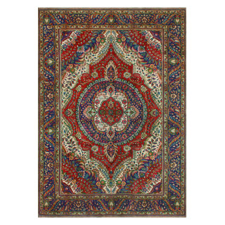 Fine Vintage Distressed Amia Red/Navy Rug, 6'8x9'8, 6'8x9'8 ...