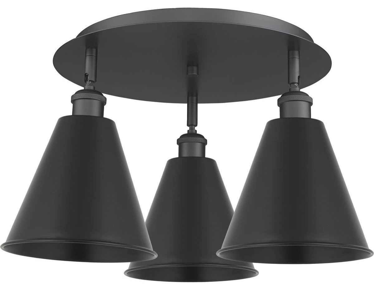 Ballston Cone 3 Light Flush Mount, Matte Black, Matte Black ...