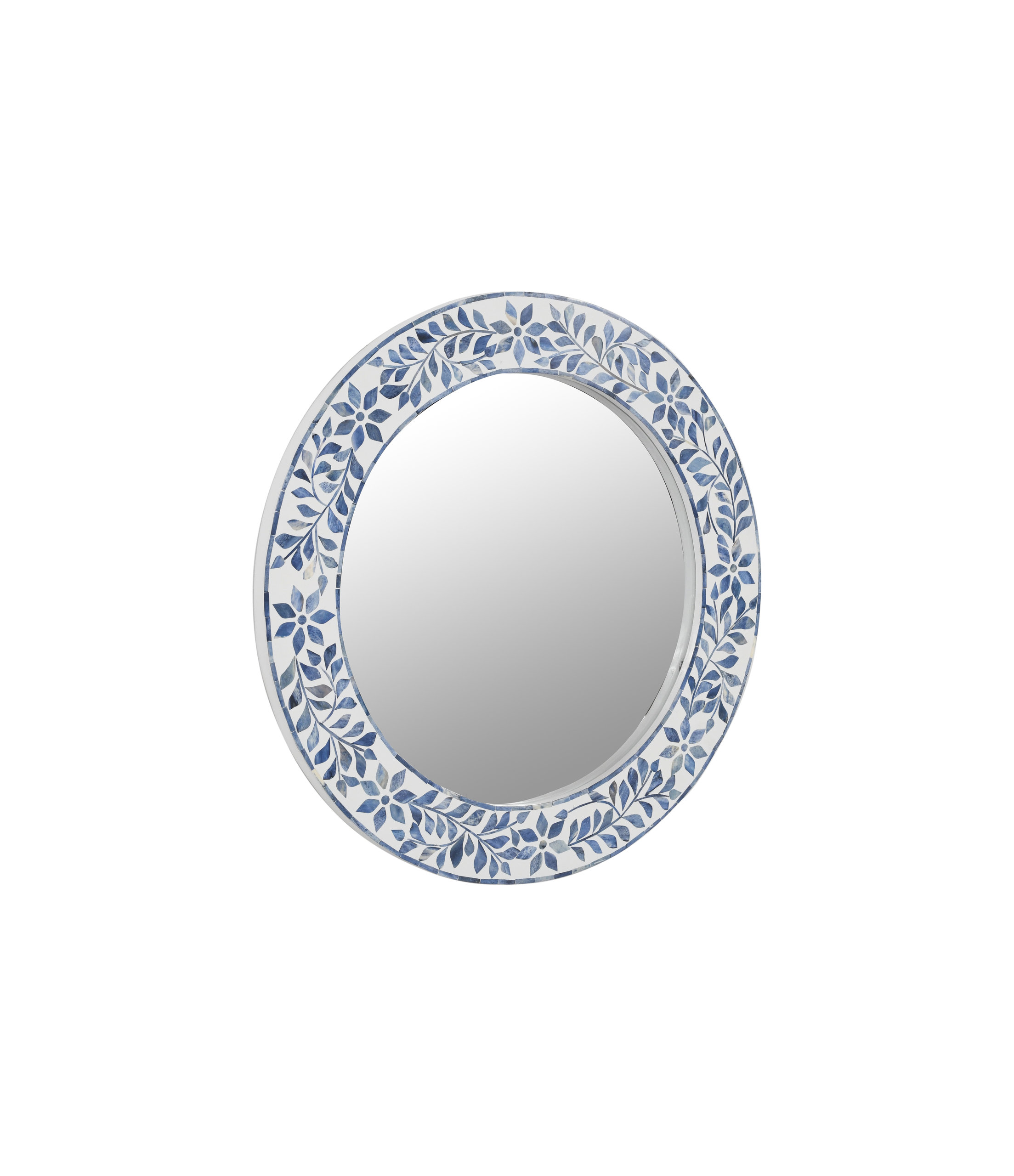 Blue Leaf Bone Inlay Round Mirror, 26" - Mediterranean - Wall Mirrors ...