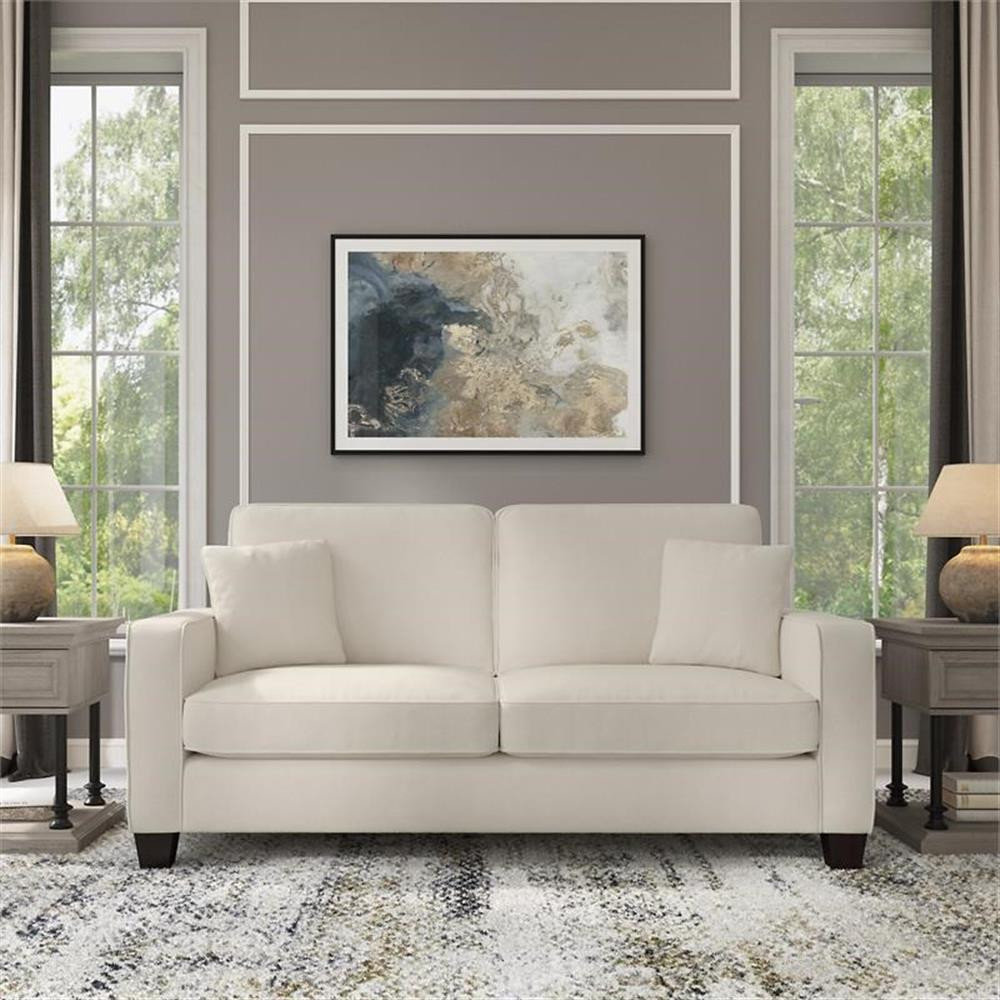 Stockton 73W Small Living Room Sofa in Cream Herringbone Fabric ...