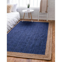 Handwoven Navy Blue and Natural Jute Farmhouse Area Rug, Braided Border ...