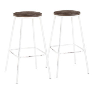 Clara Round Barstool, Set of 2, Vintage White Metal/Espresso Bamboo ...