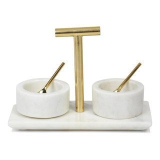 Ellie Marble Condiment Set of 2 Bowls With Spoons - Contemporary ...