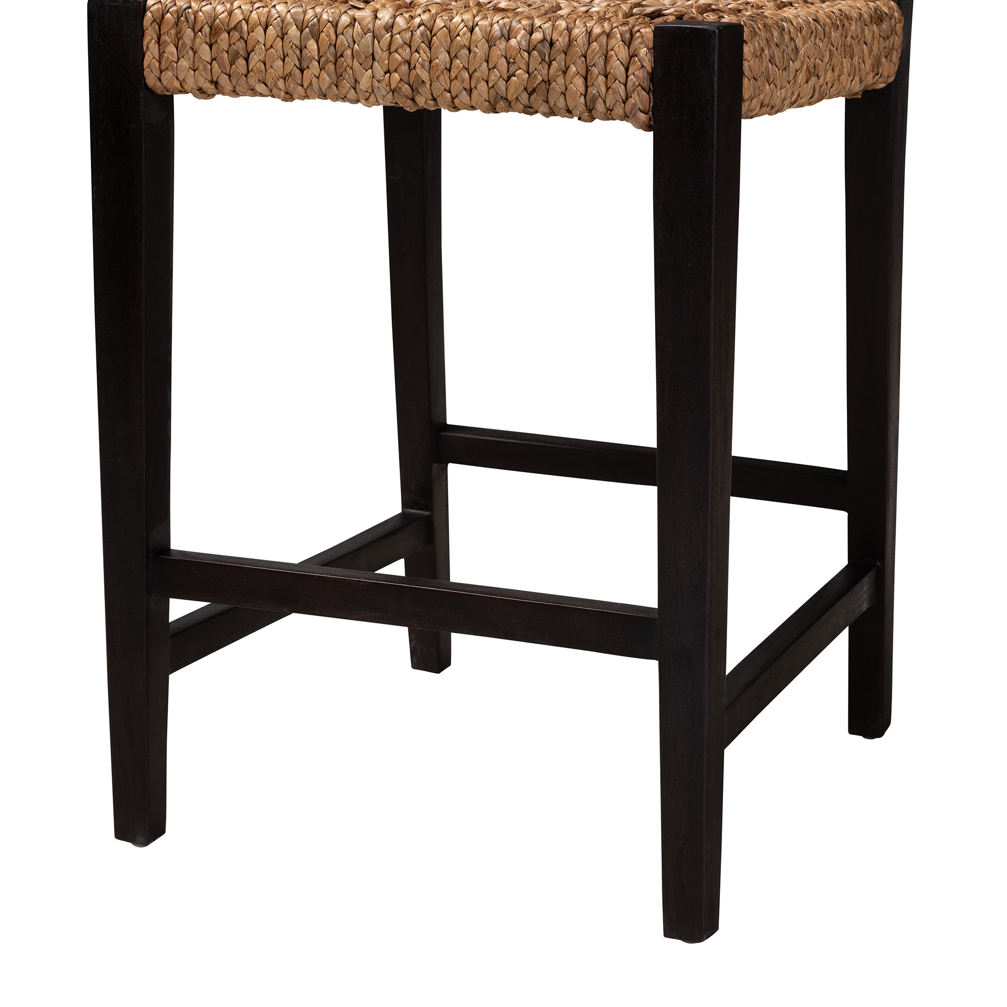 Alise Modern Bohemian Dark Brown Mahogany Wood and Banana Fiber Counter ...