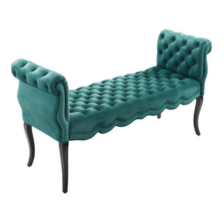 Lea Teal Style Performance Velvet Bench - Modern - Upholstered Benches ...