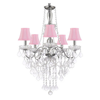 Elegant Crystal Chandelier With 5-Light Lamp With Pink Shades ...