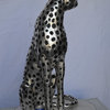 Sitting Cheetah Bronze Statue Silver Finish - Size: 21"L x 21"W x 34"H ...