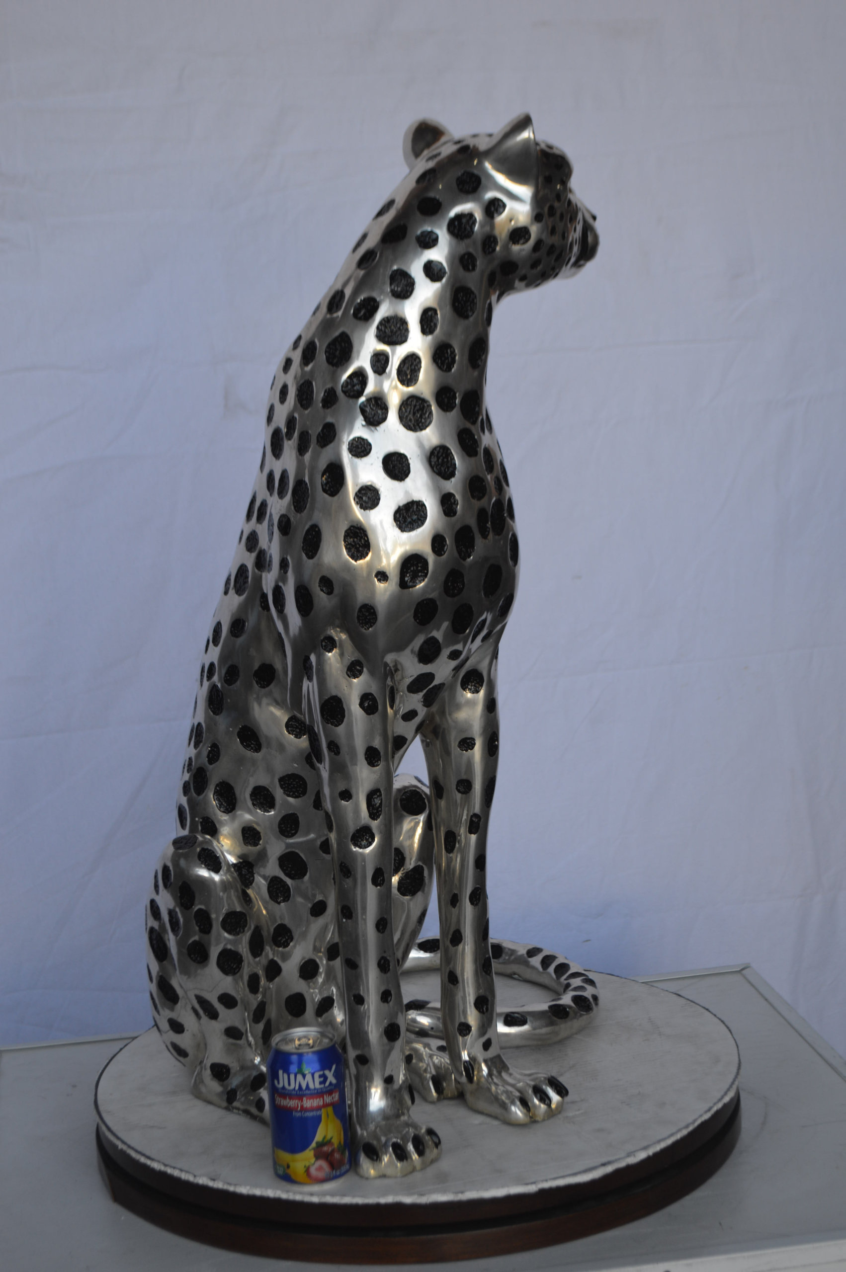 Sitting Cheetah Bronze Statue Silver Finish - Size: 21"L x 21"W x 34"H ...