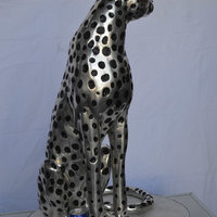 Sitting Cheetah Bronze Statue Silver Finish - Size: 21"L x 21"W x 34"H ...