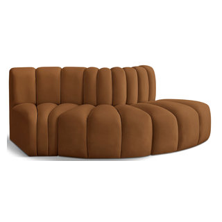 Arc Upholstered S-Shaped Modular Sectional, 3-Piece: Curved Corner (1 ...