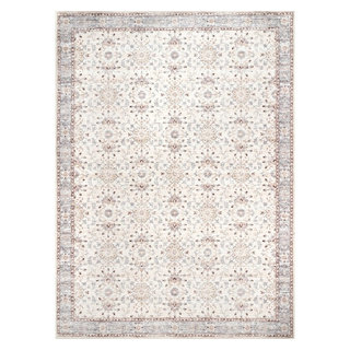 Machine Washable Beige Floral Area Rug with Transitional Design, 8' X ...