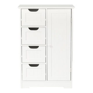 LuxenHome White MDF Wood Bathroom 4-Drawer 1-Door Storage Cabinet ...