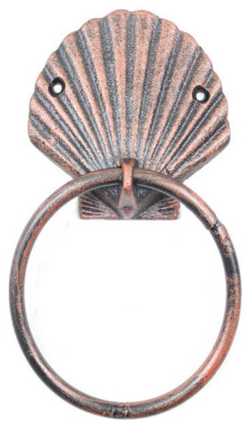 Rustic Copper Cast Iron Seashell Towel Holder 8.5'' - Seashell ...