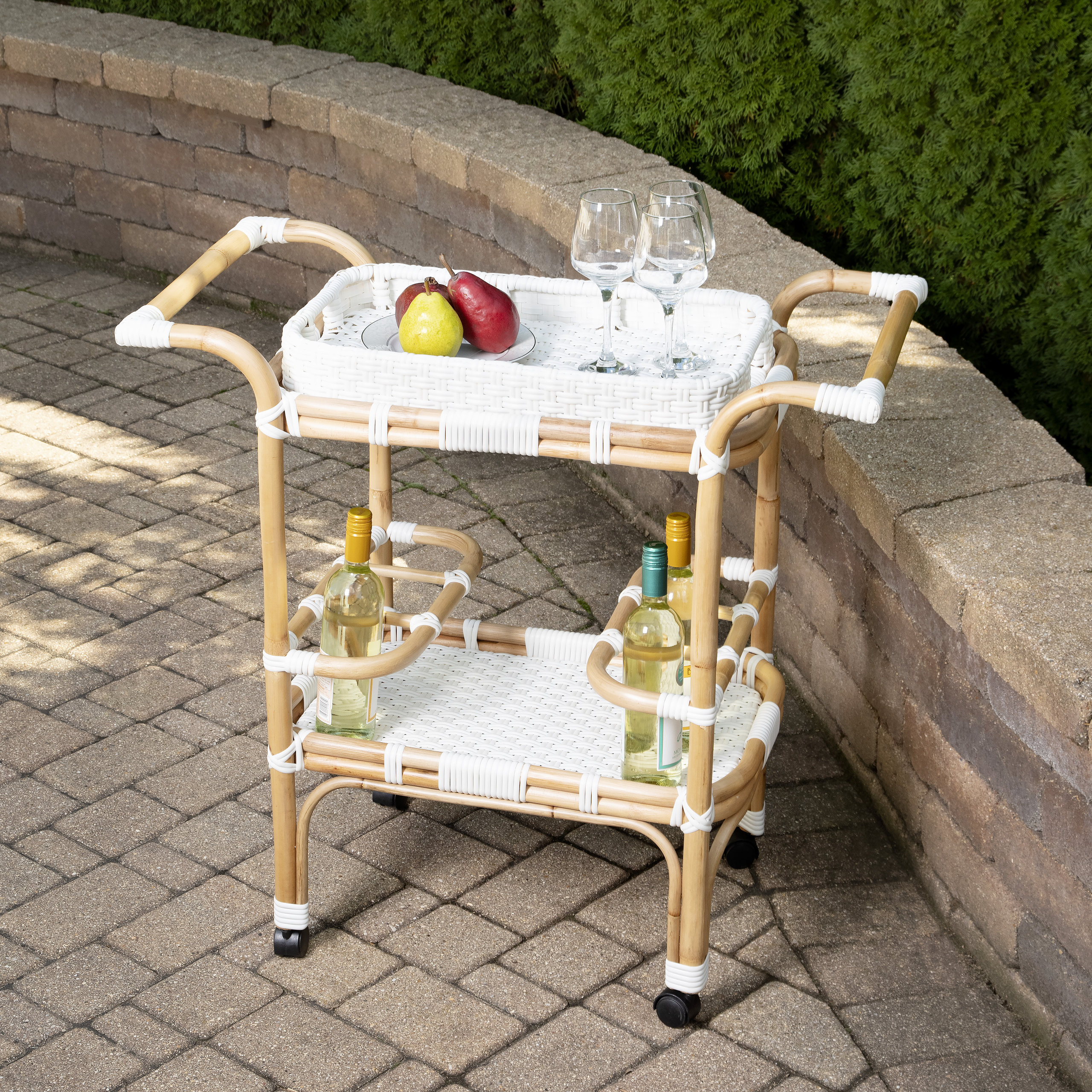 Butler Selena White Rattan Bar Cart - Tropical - Bar Carts - by ...