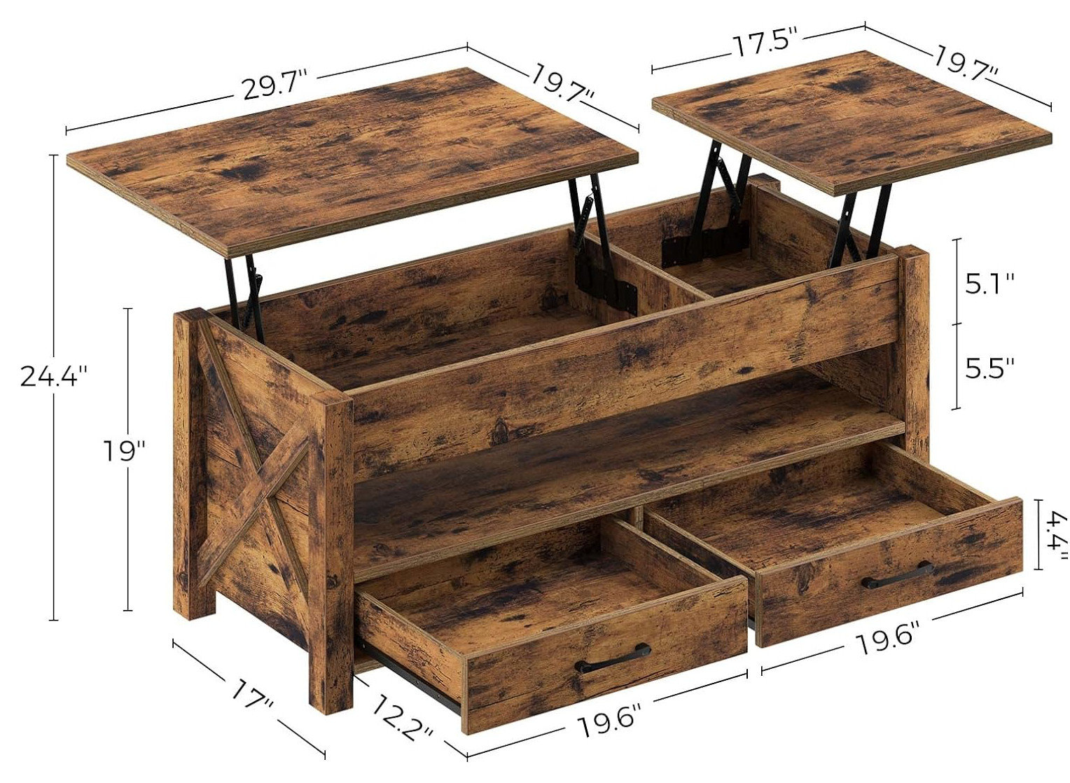 Lift-Top Coffee Table With Split Work Surfaces and Hidden Compartments ...