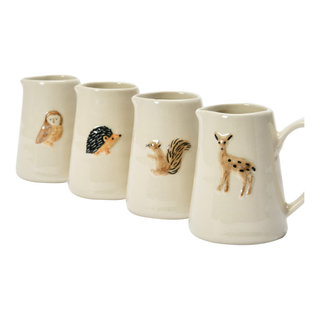 Ceramic Pitchers with Hand-Painted and Embossed Forest Animals, Set of ...