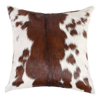 Torino Hide Pillow 17"x17", Brown & White - Contemporary - Decorative ...