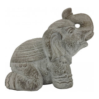 13" Rustic Elephant Indoor Outdoor Statue - Contemporary - Garden ...