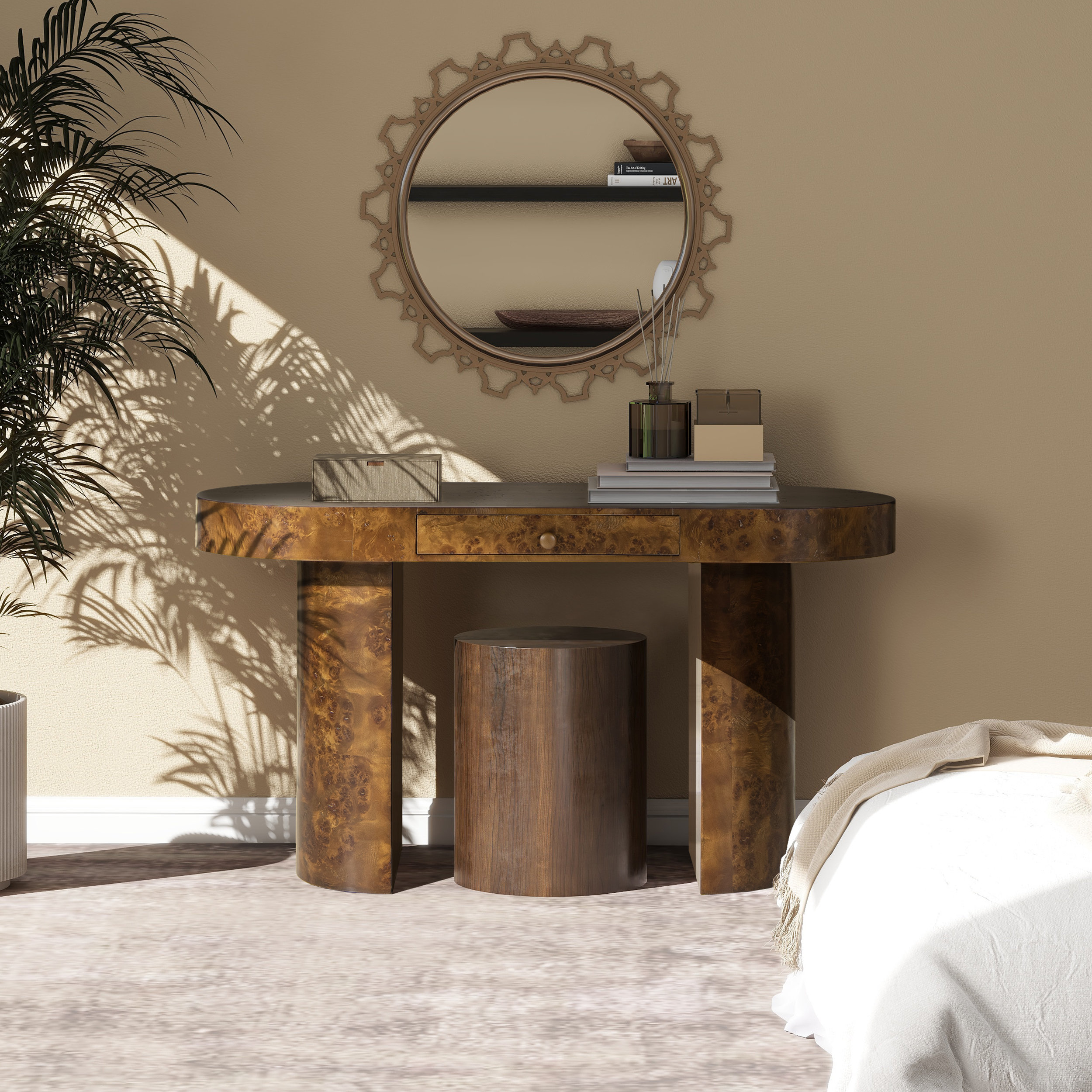 Jesse 55.5" Burl Wood Single Drawer Oval Computer Desk - Rustic - Desks ...