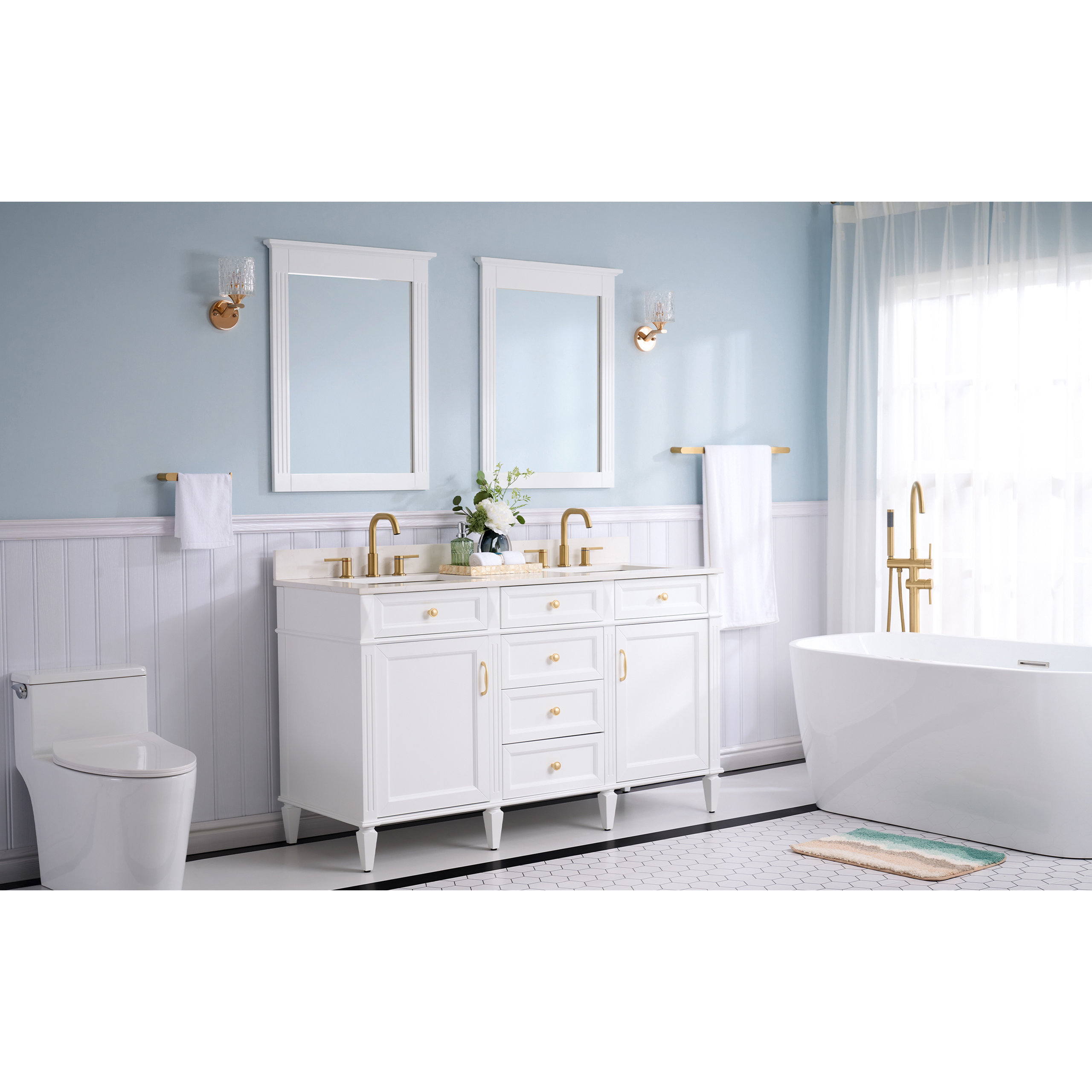 Elisa Freestanding Bath Vanity, Quartz Top, 60" - Transitional ...
