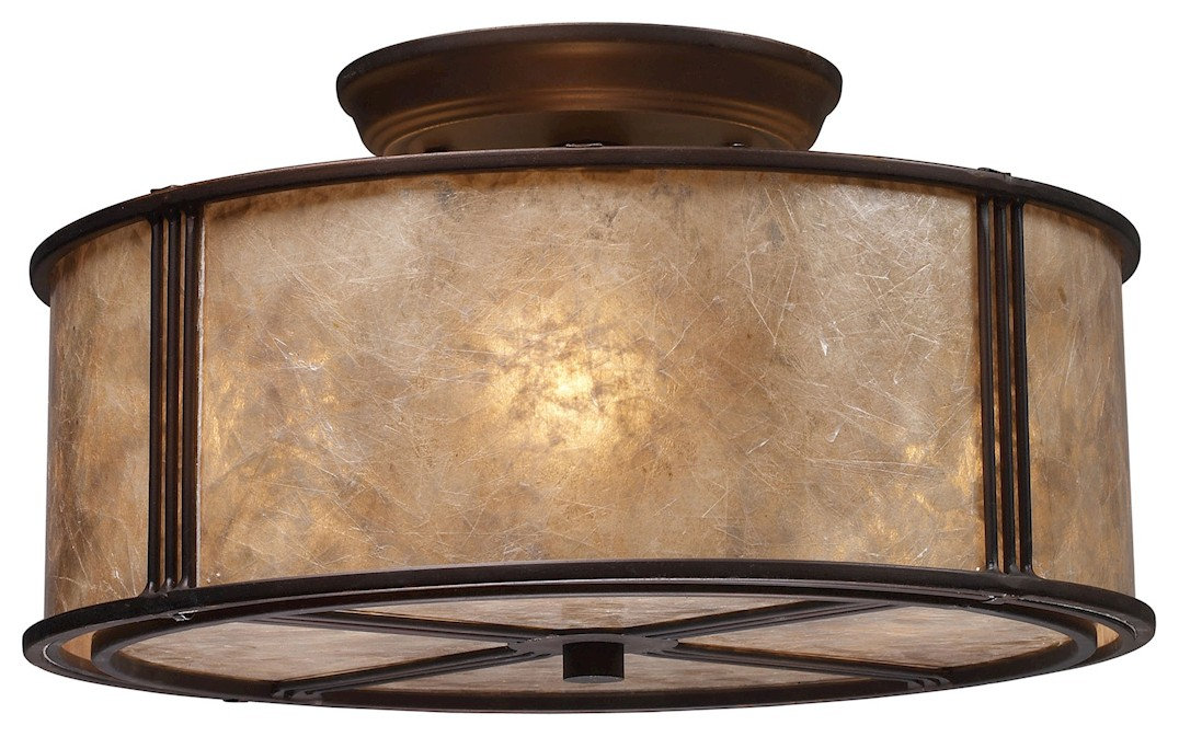 Barringer 3-LIght Semi-Flush, Aged Bronze and Tan Mica Shade ...