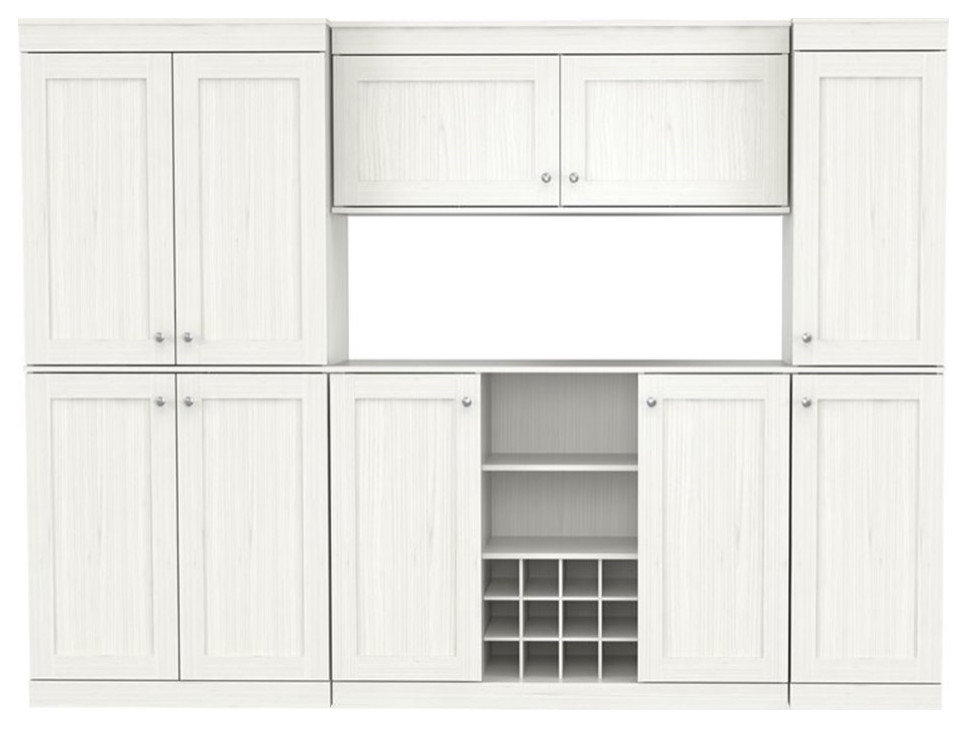 Inval Shaker Style 4 Piece Buffet and Pantry Set in Washed Oak ...