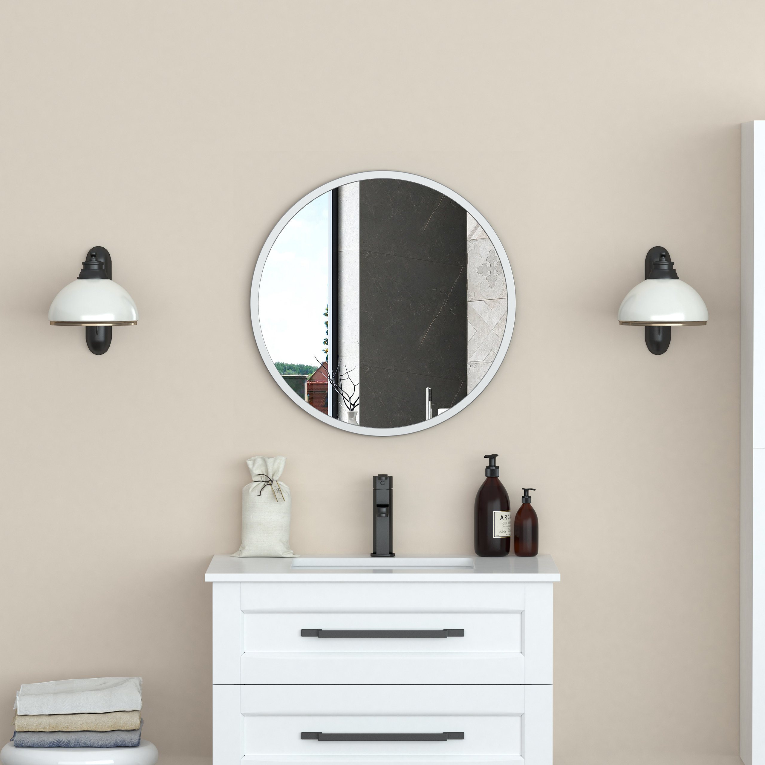 Halcyon Silver 24 Framed Round mirror - Contemporary - Bathroom Mirrors ...