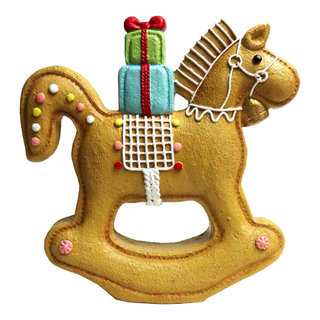 7.25" Gingerbread Rocking Horse Cookie With Presents - Modern - Holiday ...