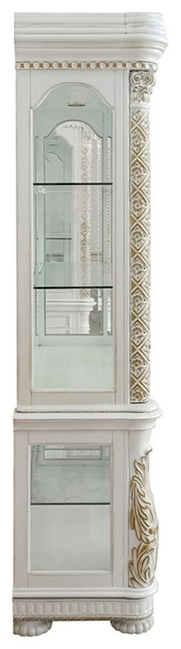ACME Vendome Curio Cabinet with 2 Glass Doors in Antique Pearl Finish ...