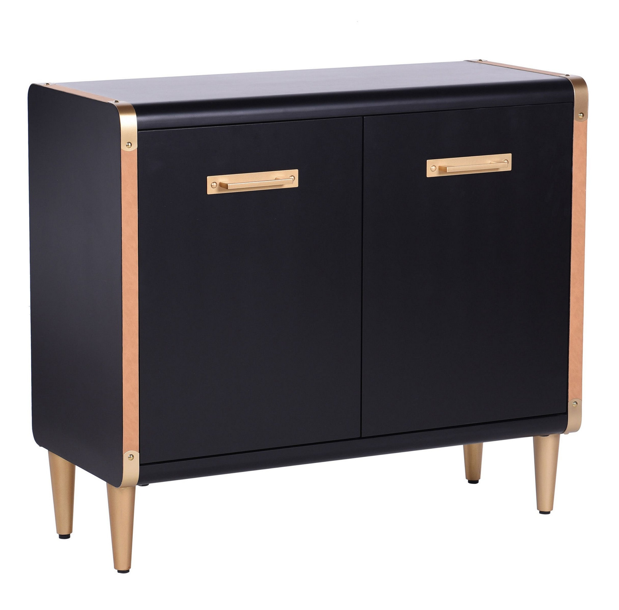 Hector Two Door Trunk Cabinet, Metal, Faux Leather Straps, Matte Black ...