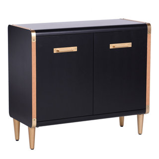 Hector Two Door Trunk Cabinet, Metal, Faux Leather Straps, Matte Black ...