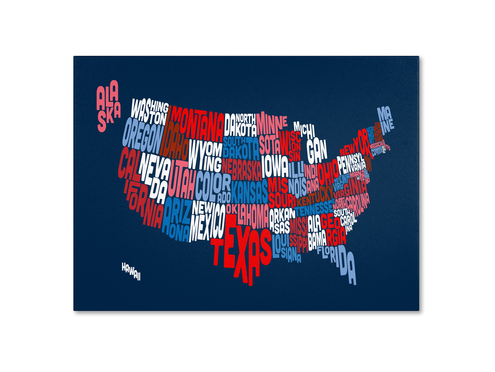 'USA States Text Map 4' Canvas Art by Michael Tompsett, 30" x 47 ...