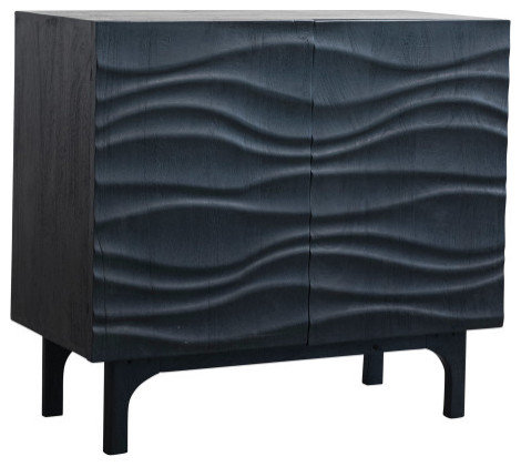 Mango Wood Cabinet With Removable Shelves and Soft Close Doors, Black ...