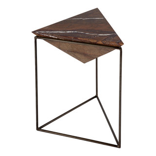 Addis 16.5 in. W Triangular Marble and Iron Pyramid Side Table ...