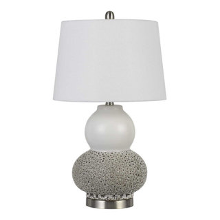 Set of Two 24" Silver Metal Two Light Desk Table Lamps With White Globe ...