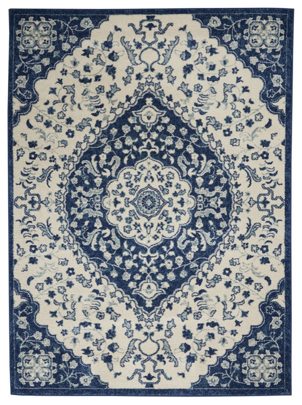 Nourison Passion Contemporary Ivory Blue Rug PSN30, 3'9"x5'9 ...