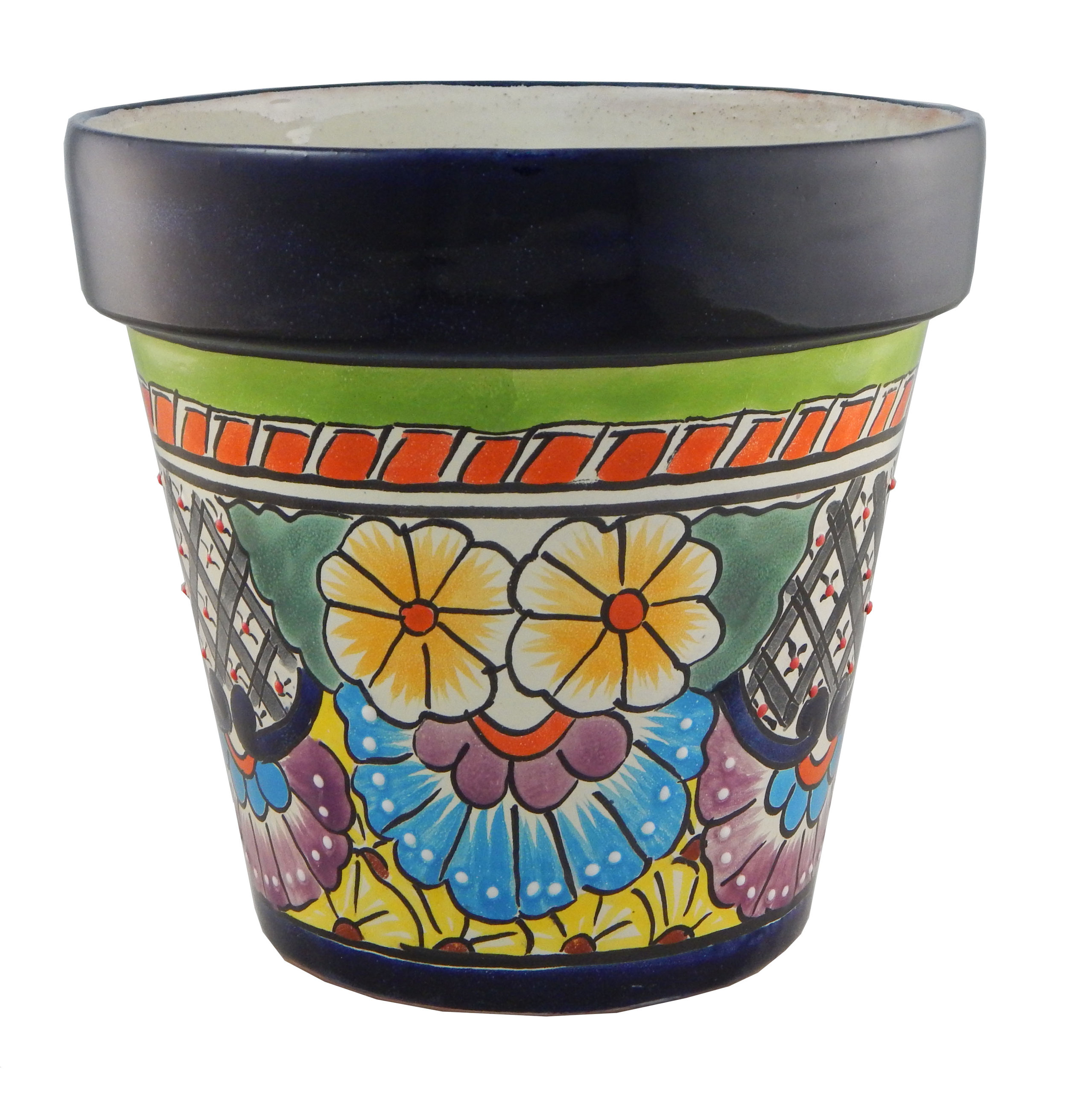 Mexican Ceramic Flower Pot Planter Folk Art Pottery Handmade Talavera ...