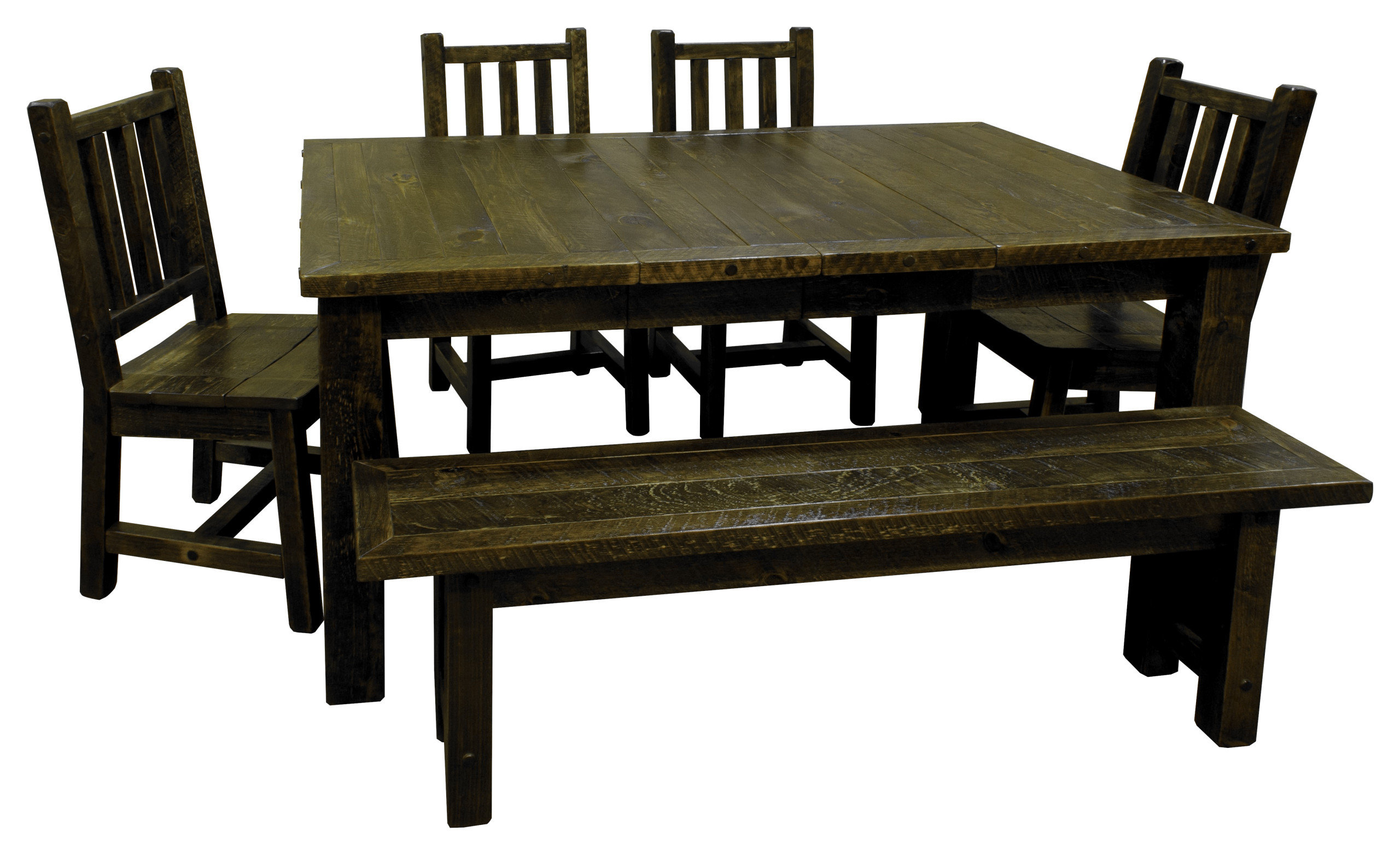 Rustic Barn Wood Style Timber Peg Extension Dining Set, 2-Leaf 42" X 66" - Farmhouse - Dining ...