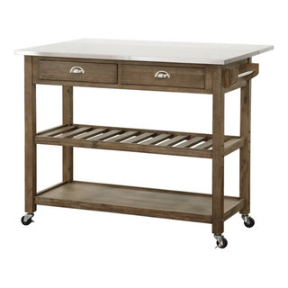 Contemporary Kitchen Cart, Acacia Wood Frame With Drop Down Stainless ...