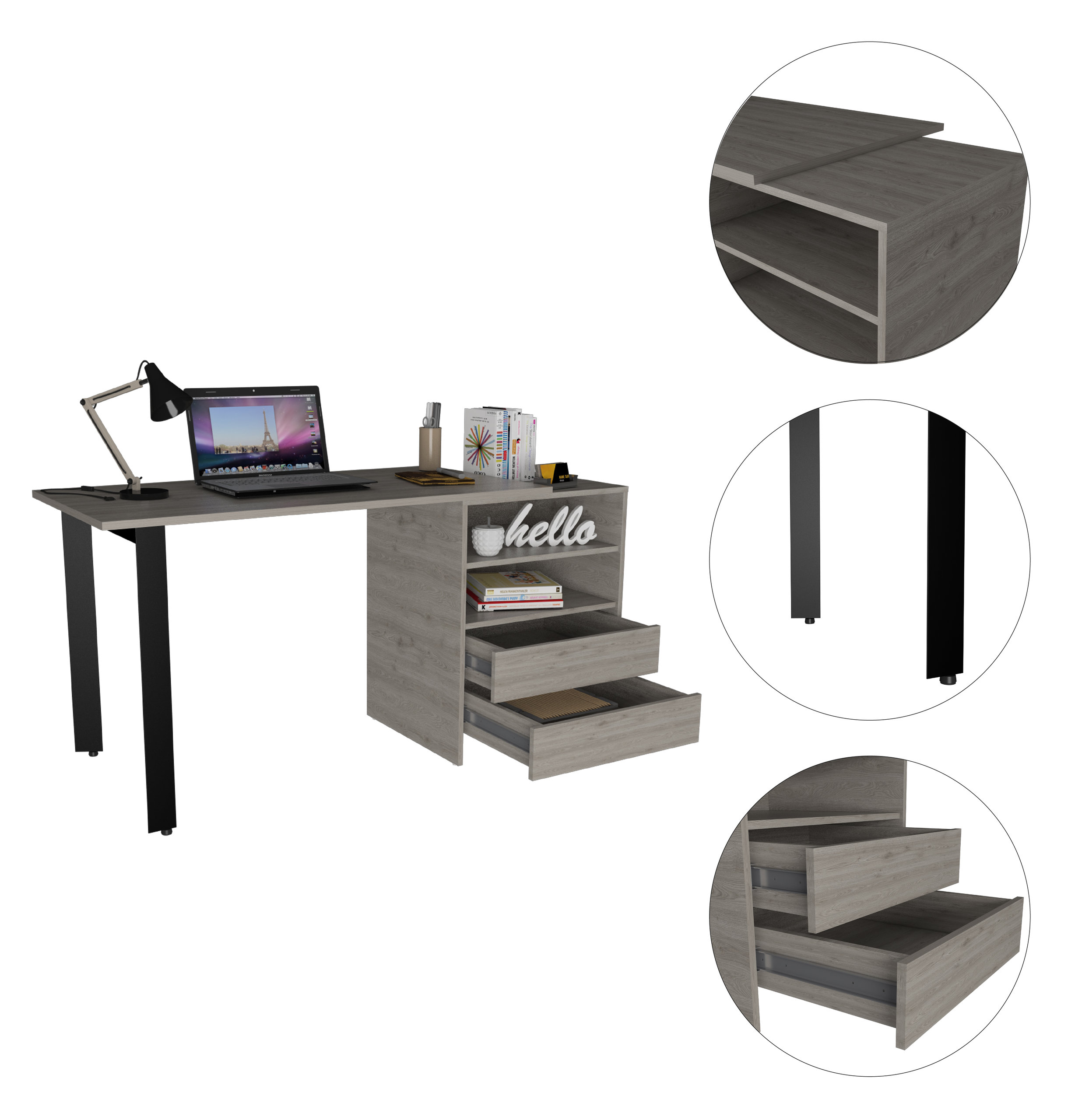 DEPOT E-SHOP Austral 120 Desk with Drawers, Light Gray - Transitional ...