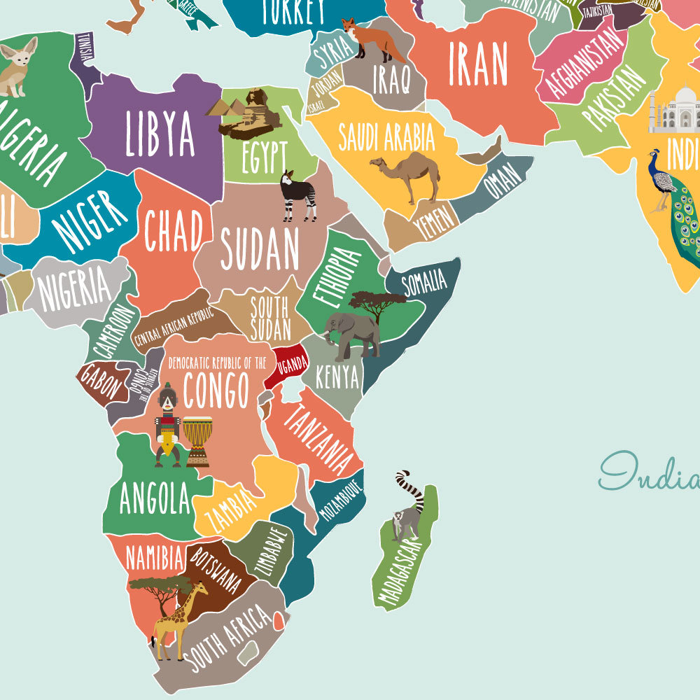 Countries of The World Map, Peel and Stick Vinyl Poster Sticker, Medium ...