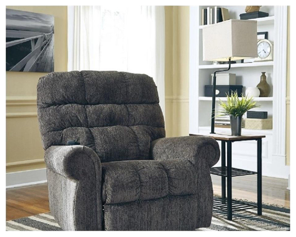 Ashley Furniture Shianne Metal and Wood Tray Floor Lamp w/Fabric Shade ...