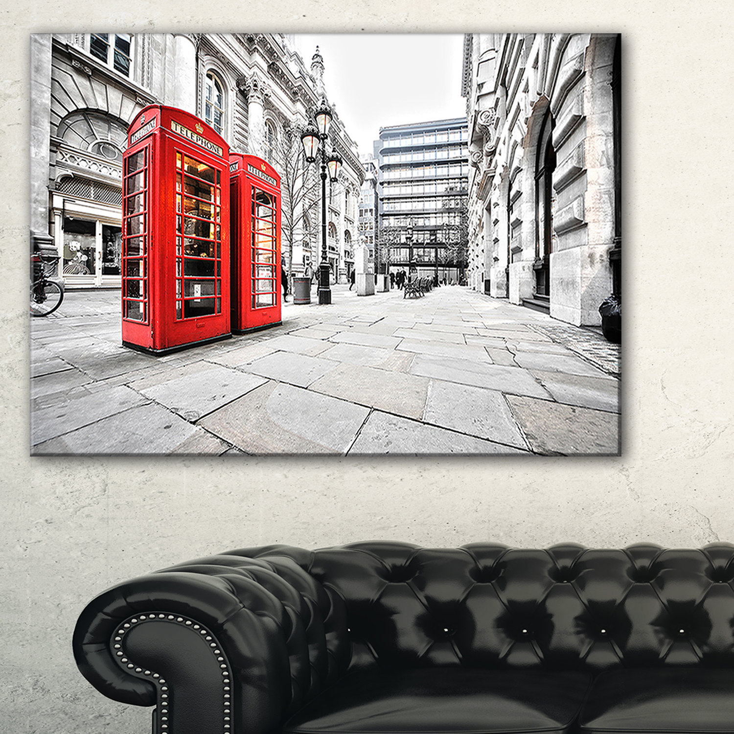 Designart - Phone Booths on Street - Cityscape Canvas Print, 32"x16 ...