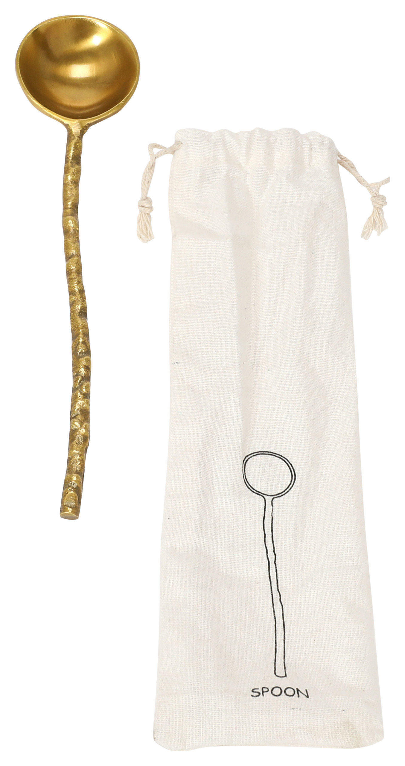 Brass Serving Spoon with Hammered Handle in Printed Drawstring Bag ...