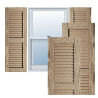 Rustic 2 Equal Louver Faux Wood Shutters, Per Pair, 18x48" - Rustic ...